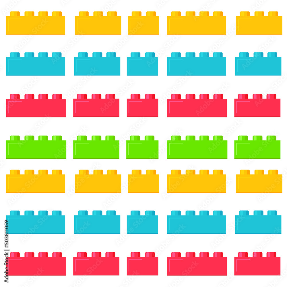 Building plastic toy bricks or child blocks construction flat cartoon ...