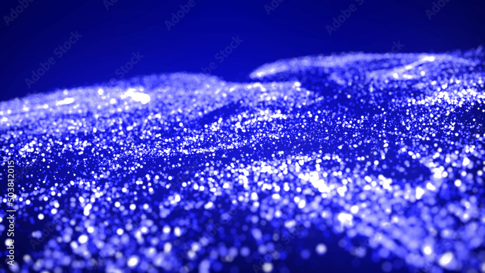 Abstract bg with blue magic glitters fly in air and form beautiful ...