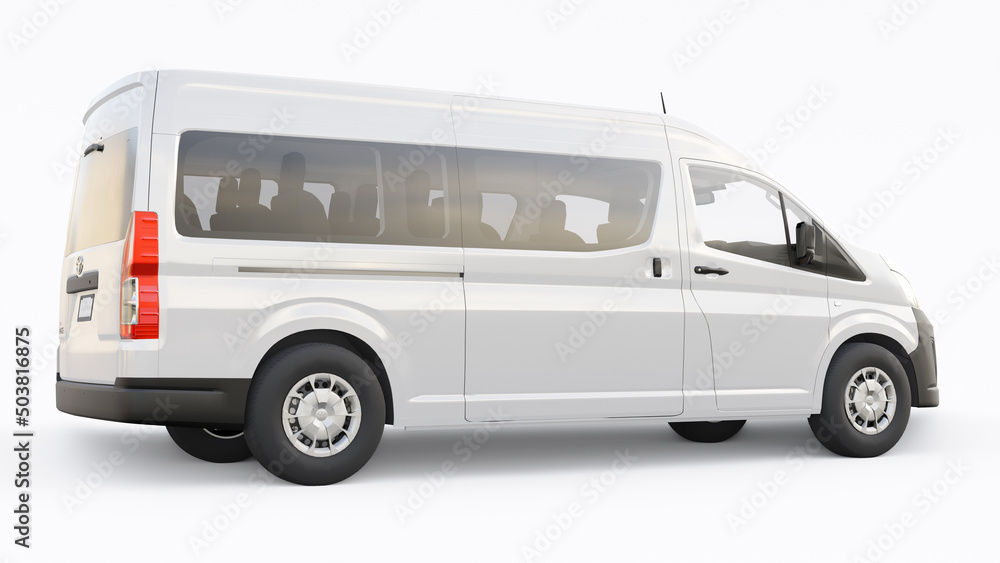 Tokyo, Japan. April 10, 2022: Toyota Hiace. White passenger minibus for ...