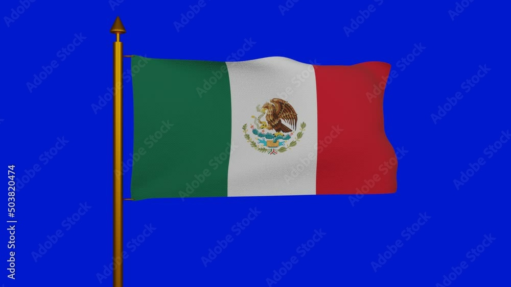National flag of Mexico waving 3D Render with flagpole on chroma key ...