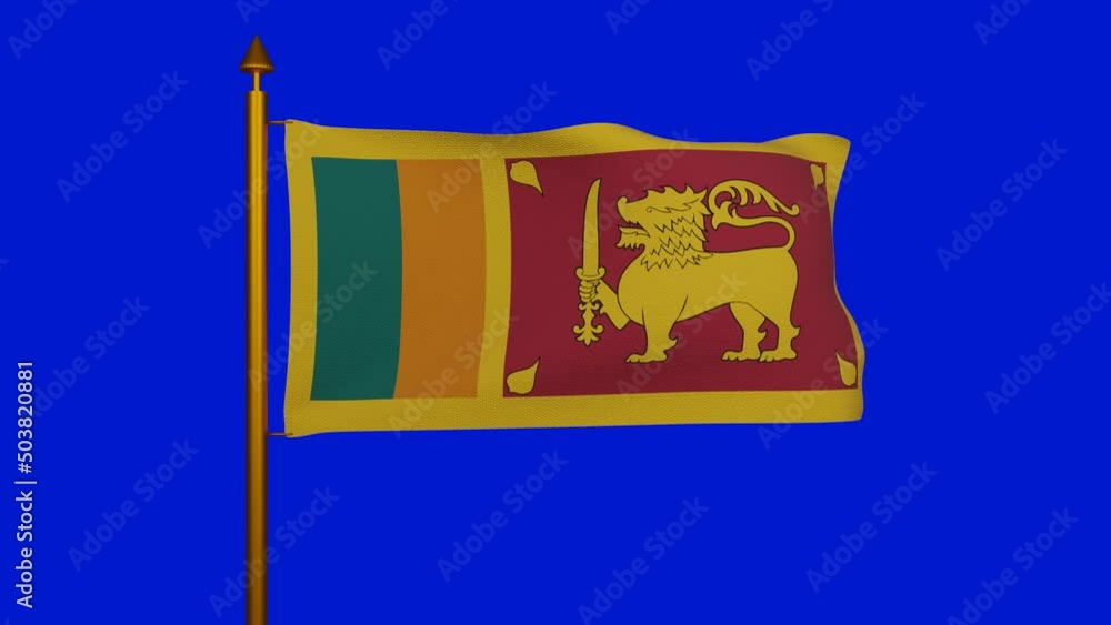 National flag of Sri Lanka waving 3D Render with flagpole on chroma key ...