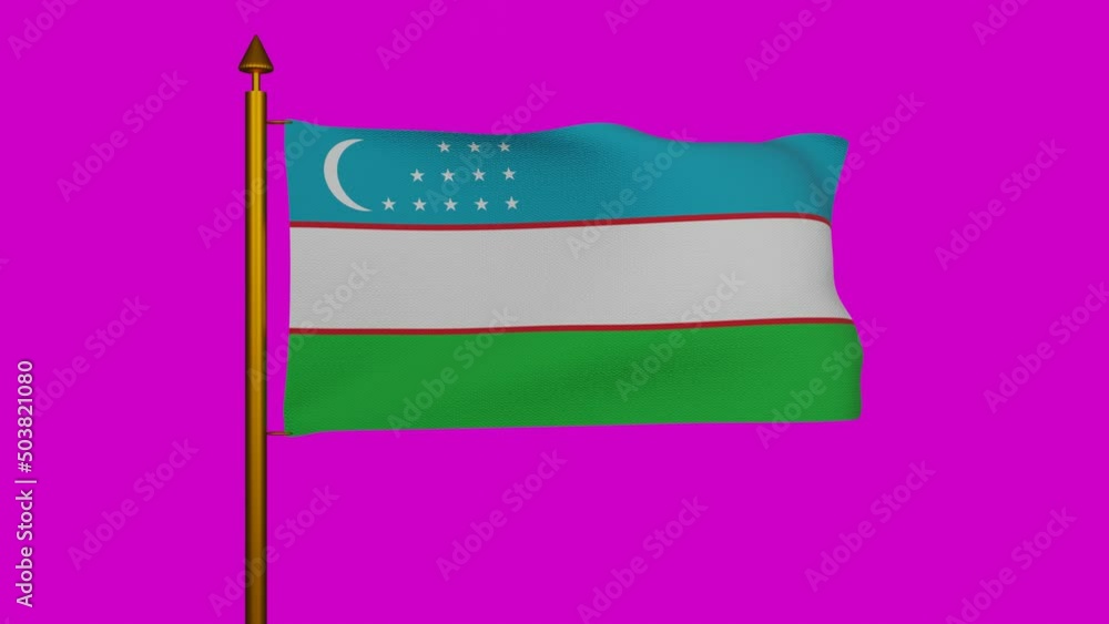 National flag of Uzbekistan waving 3D Render with flagpole on chroma ...