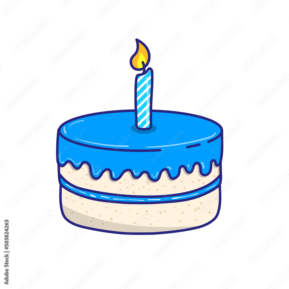 Simple blue birthday cake vector illustration in cartoon style isolated ...