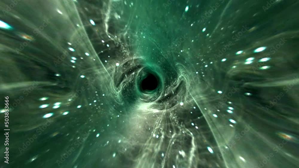 Vidéo Stock Space fly to grunge green cloud wormhole tunnel through space time vortex loop ...