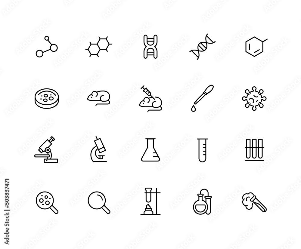 DNA science linear icons. Set of biology, genetic, Gene, Cell, Life ...
