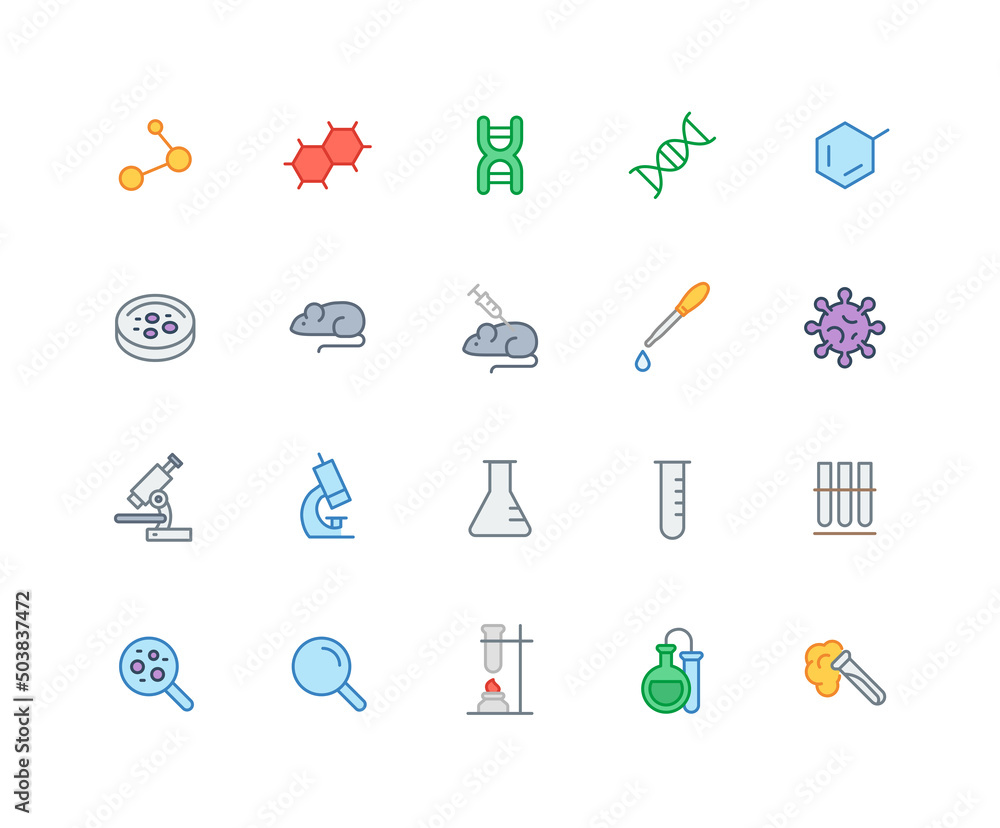 DNA science color icons. Set of biology, genetic, Gene, Cell, Life ...
