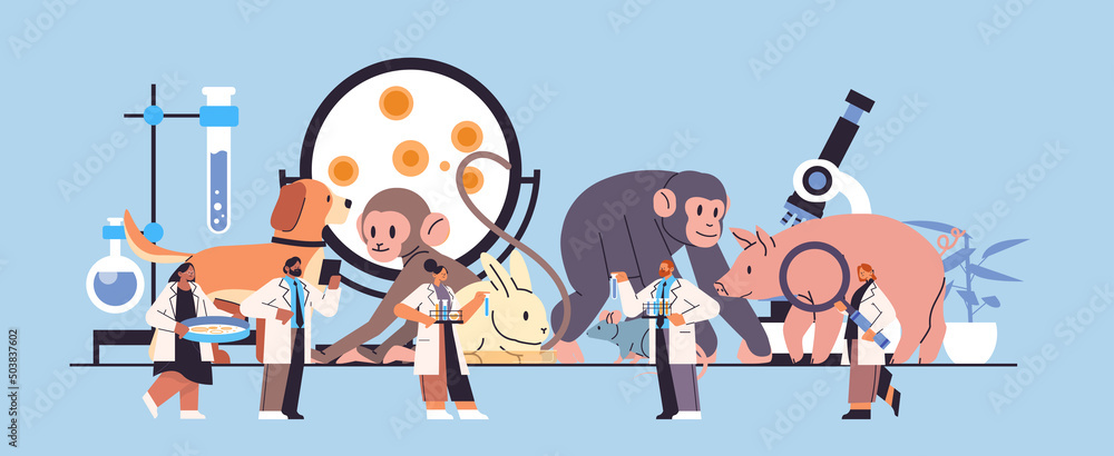 scientists doing experiments in lab with animals bilogical genetic ...