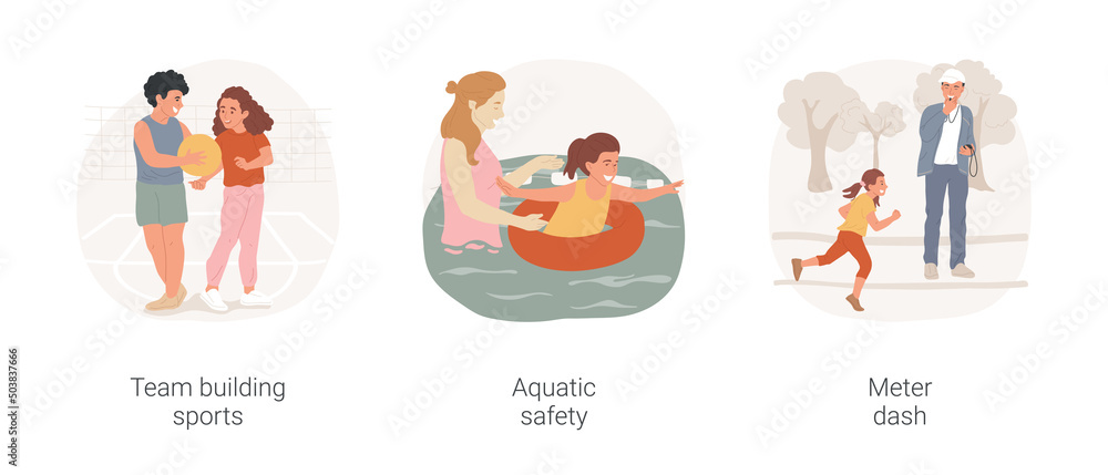 Physical education at school isolated cartoon vector illustration set ...