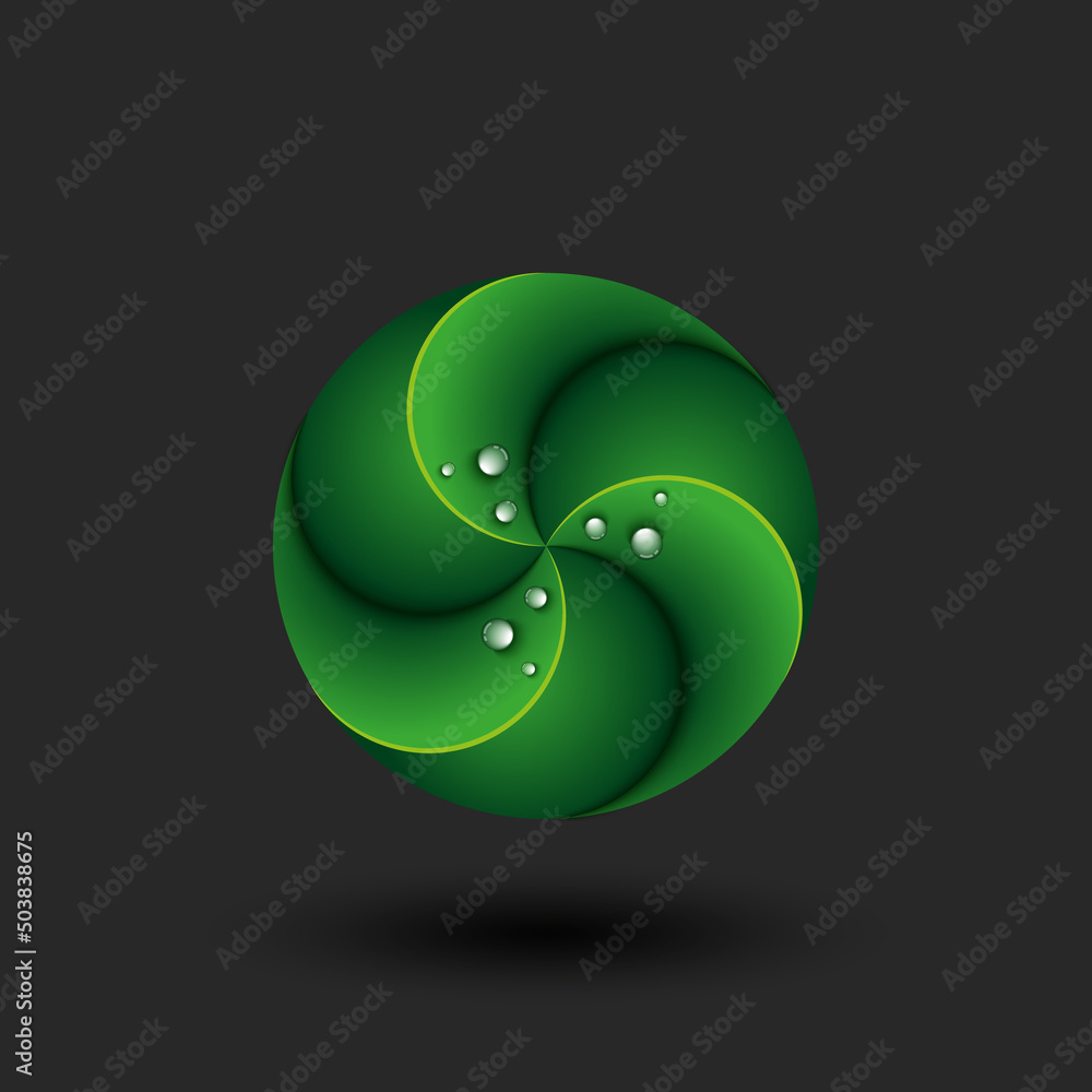 Eco logo 3d round shape, three abstract green plant leaves with ...