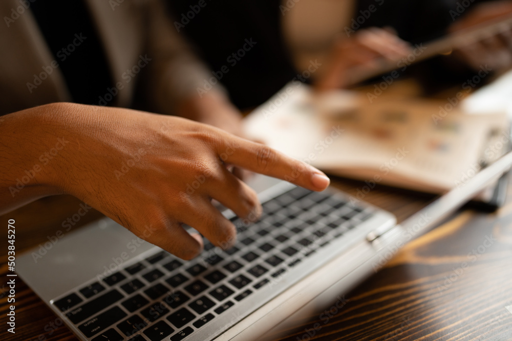 professional business person typing on computer laptop desk at office ...