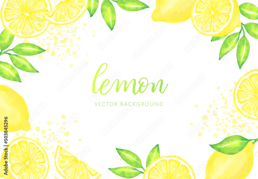 vector background with lemons and leaves in watercolor for banners ...