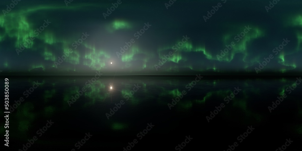 HDRI - Ice terrain with Aurora Borealis on the sky 07 Stock Photo ...