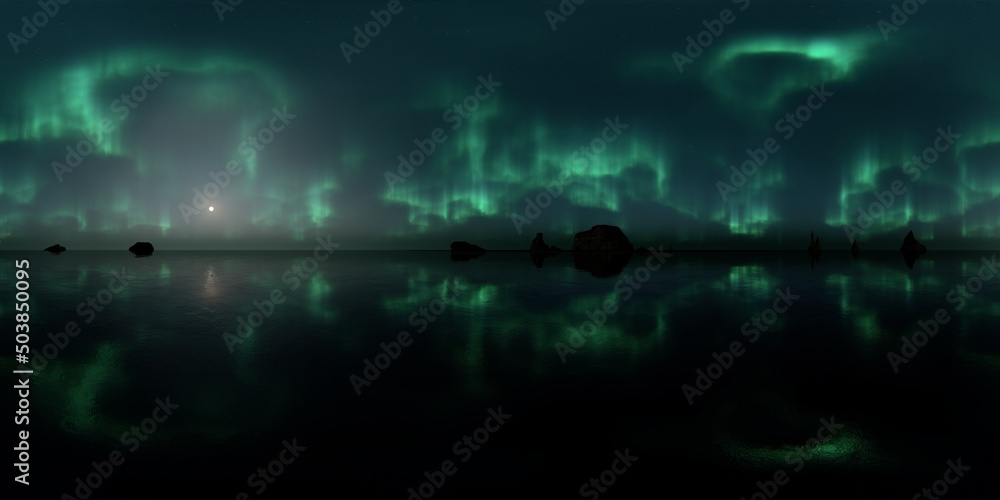 HDRI - Ice terrain with Aurora Borealis on the sky 08 Stock Photo ...