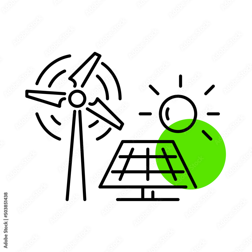Alternative energy sources. Windmill and solar panel. Sustainable ...