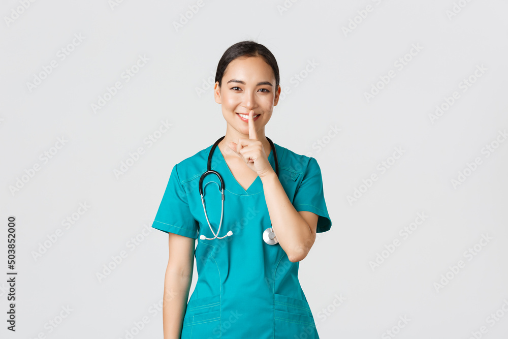 Covid-19, healthcare workers, pandemic concept. Cheerful, smiling ...