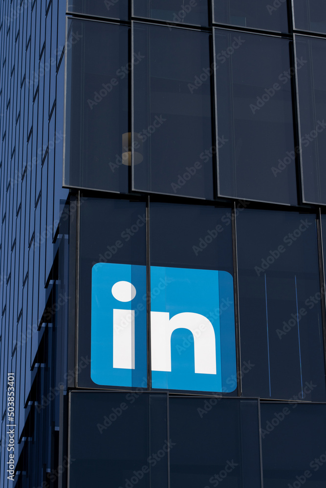 San Francisco, CA, USA - May 1, 2022: Closeup of the LinkedIn logo seen ...