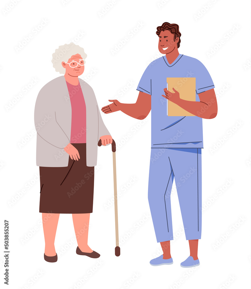 Elderly woman and doctor. Physician consults patien. Concept of ...