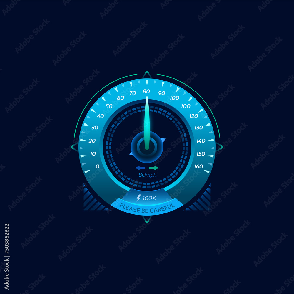 Car speedometer futuristic dial gauge. Neon led futuristic speed meter ...