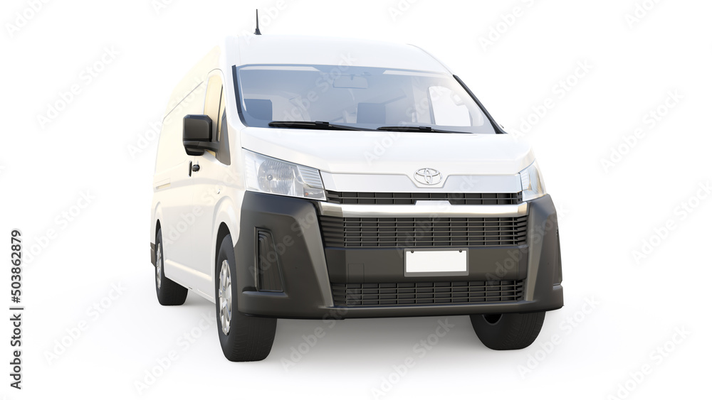 Tokyo, Japan. April 12, 2022: Toyota Hiace. White commercial van for ...