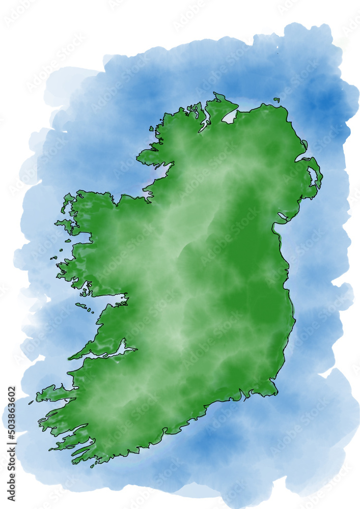 hand painted watercolour map with the outline of Ireland Stock ...