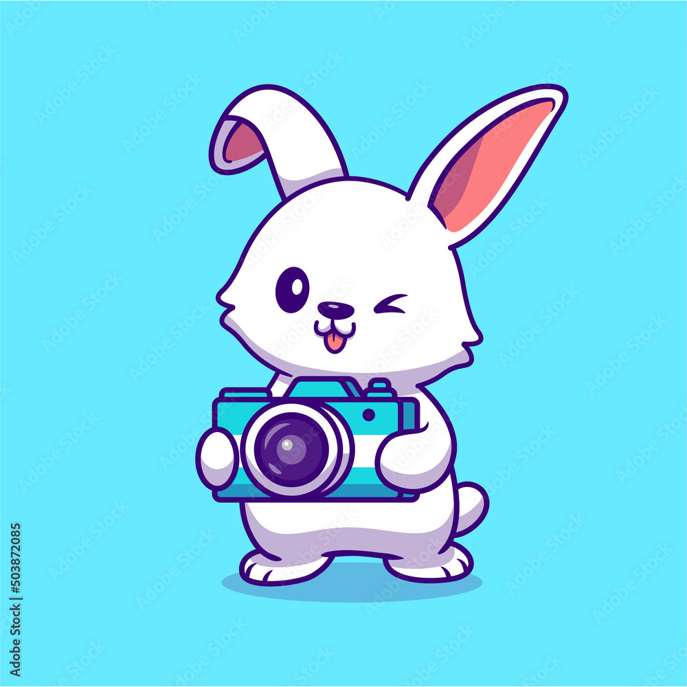 Cute Rabbit Holding Camera Cartoon Vector Icon Illustration. Animal ...
