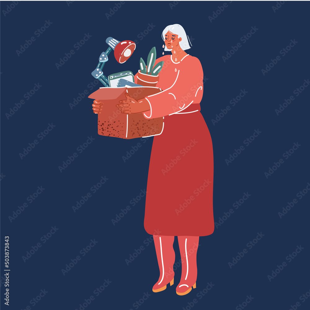 Cartoon vector illustration of dismissing an employee. Dejected fired ...