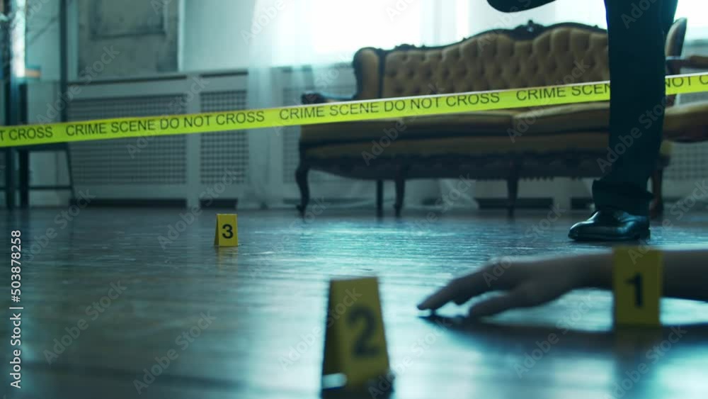 Detective Collecting Evidence in a Crime Scene. Forensic Specialists ...