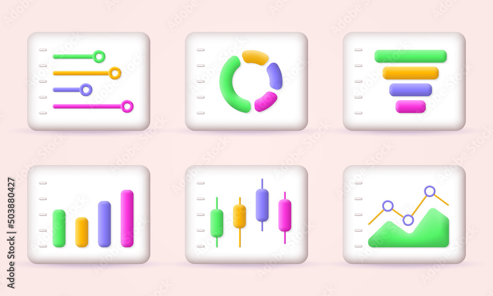 3d chart, graph, diagram icon set. Business presentation graphic design ...