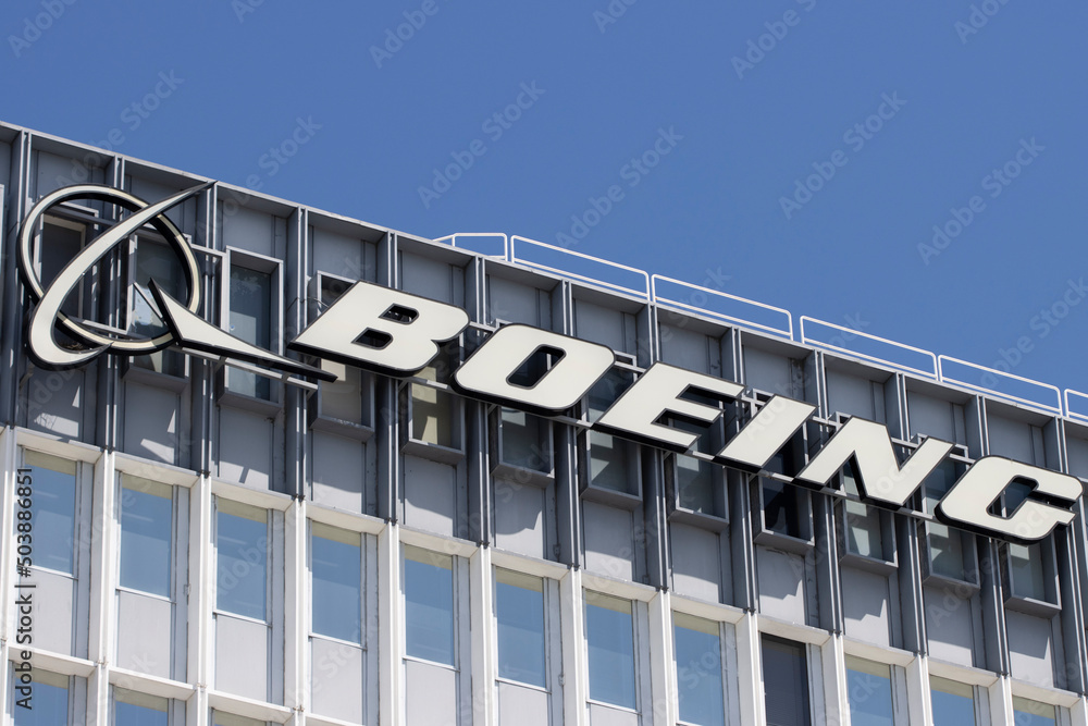 El Segundo, CA, USA - May 10, 2022: Closeup of the Boeing logo seen at ...