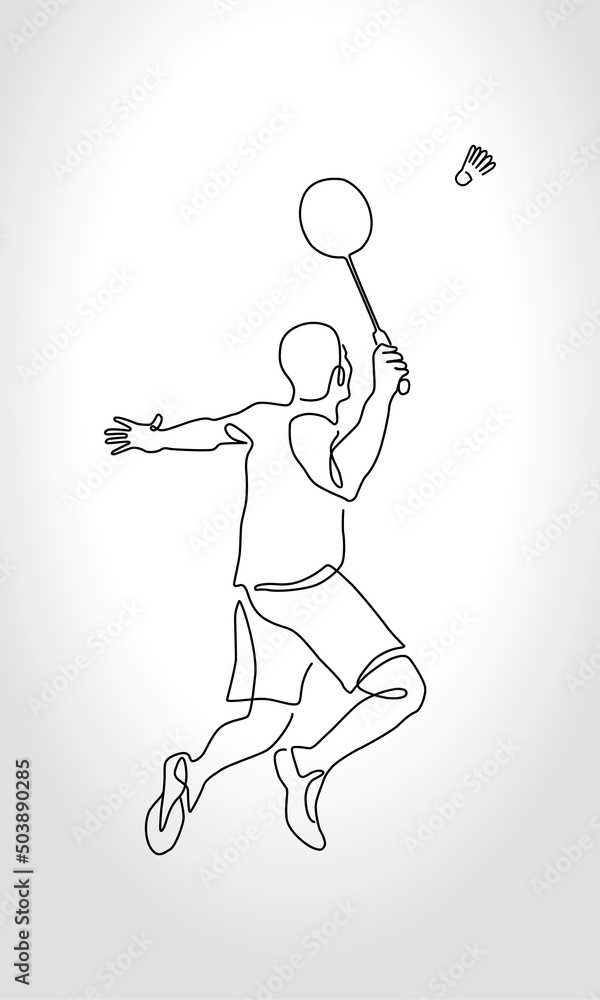 Single continuous one line drawing of badminton player jump and smash ...