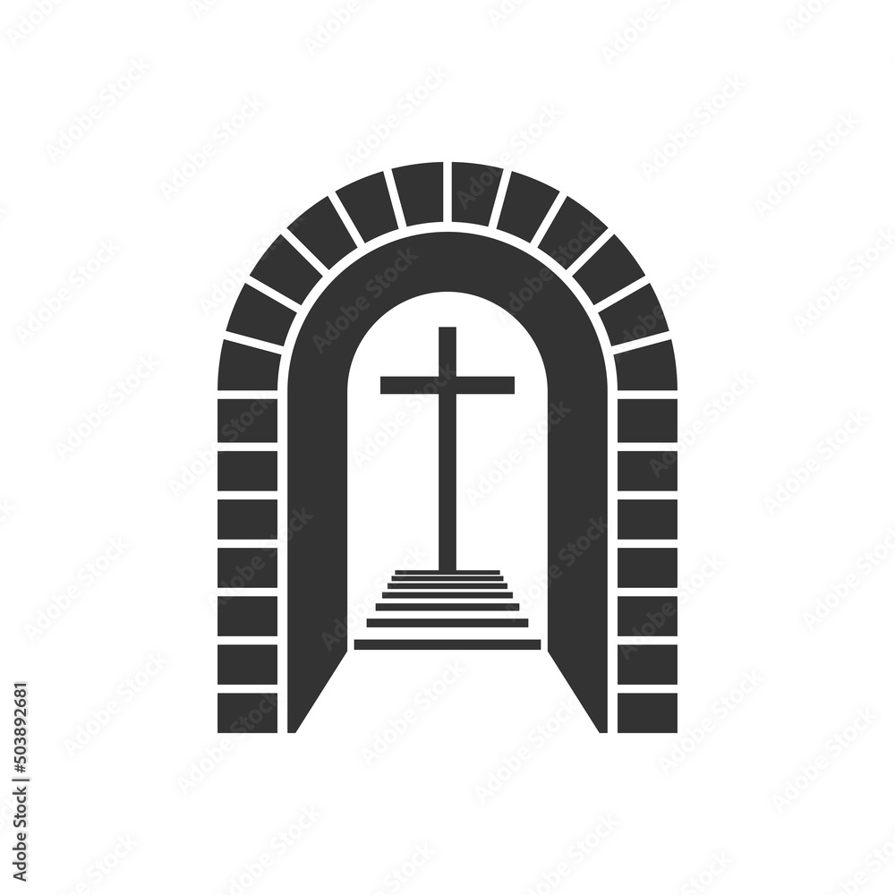 Christian illustration. Church logo. Staircase in the arch leading to ...