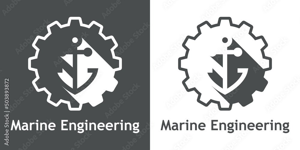Logotipo con texto Marine Engineering con silueta de ancla de barco con ...