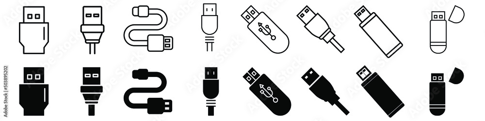 Usb icon vector set. flash drive illustration sign collection. storage ...