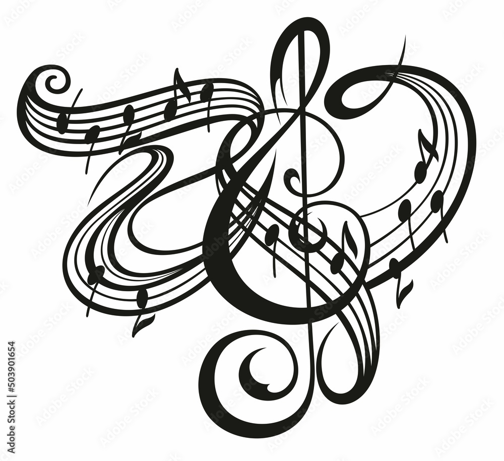 Music notes in swirl, musical design element, vector illustration ...