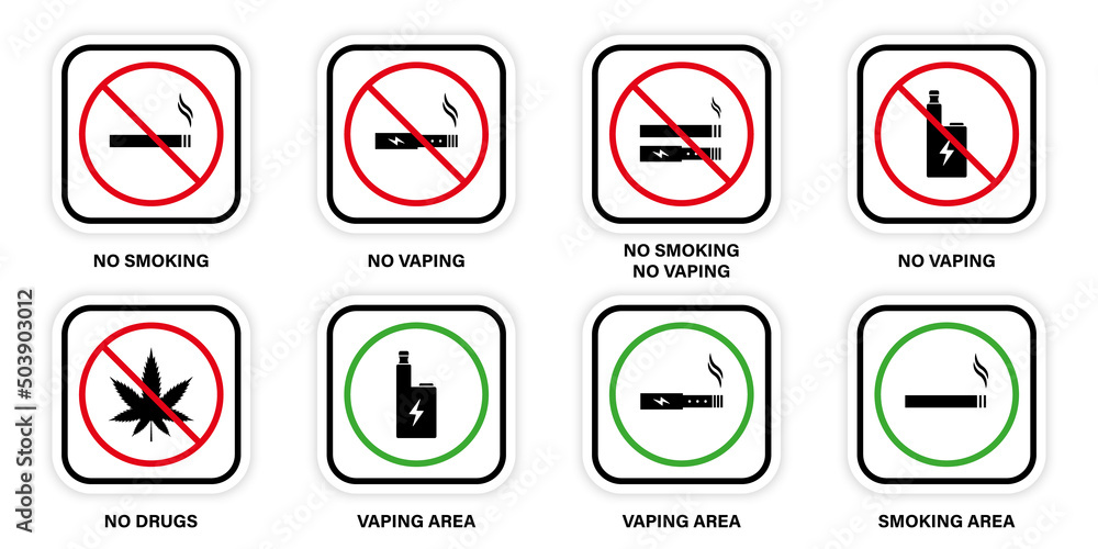 Forbidden Smoke Area Sign Set. Stop Smoke Area Prohibited Pictogram. Ban Zone Smoke Cannabis ...