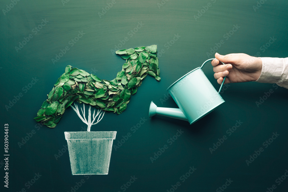 Growth chart concept. Plant in a pot shaped like growth chart. Concept ...