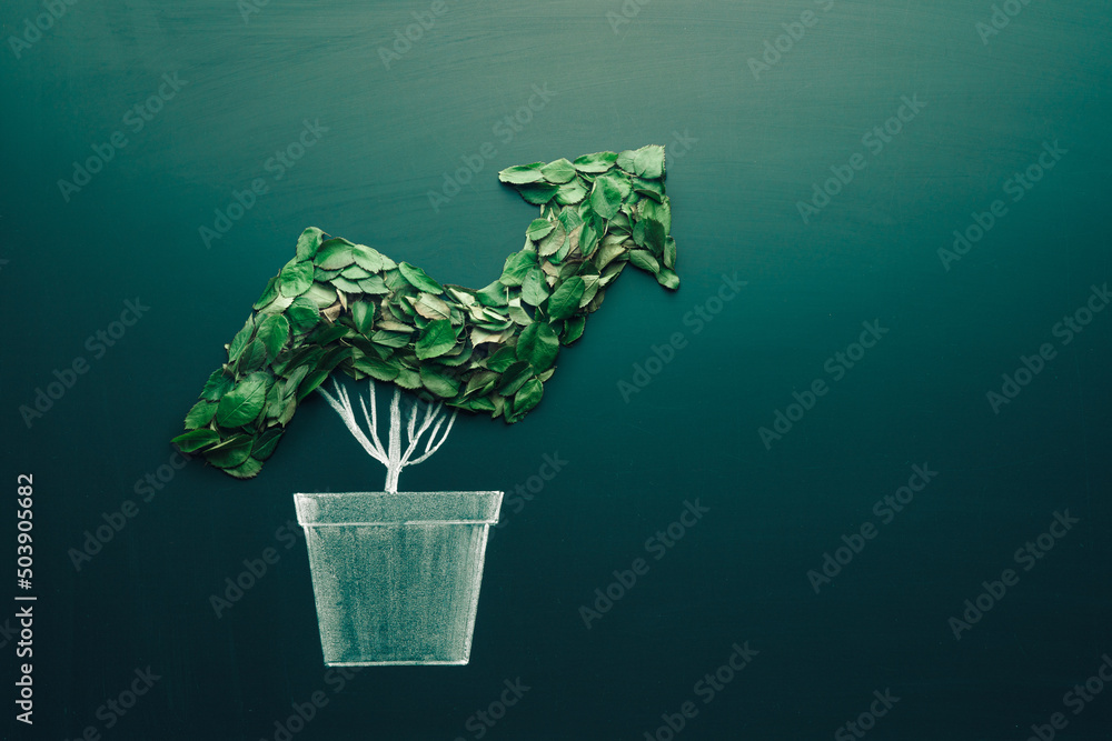 Growth chart concept. Plant in a pot shaped like growth chart. Concept ...