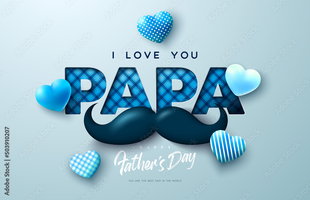Happy Father's Day Greeting Card Design with Heart and Mustache on ...