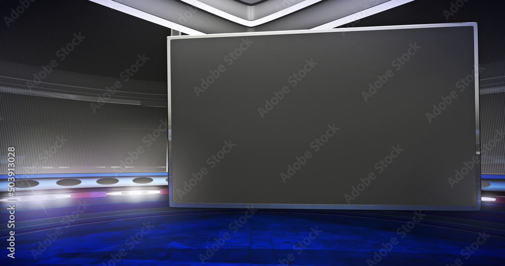 irtual background panel with an empty monitor. Broadcast, modern TV ...