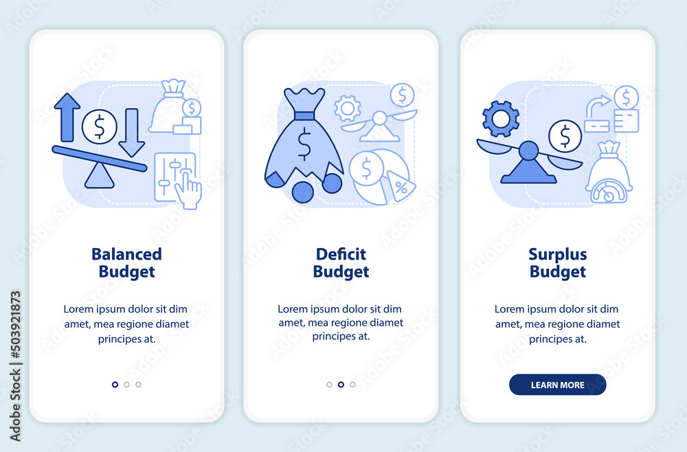 Budget classification light blue onboarding mobile app screen ...