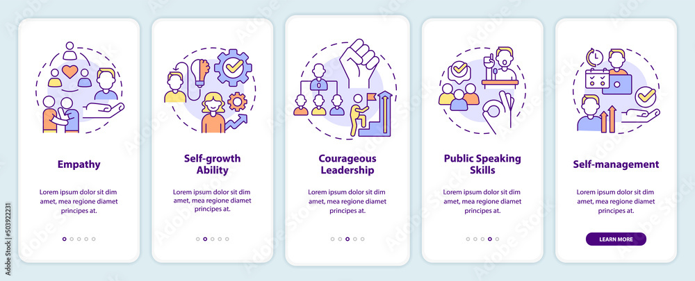 Soft skills for career success onboarding mobile app screen. Empathy ...
