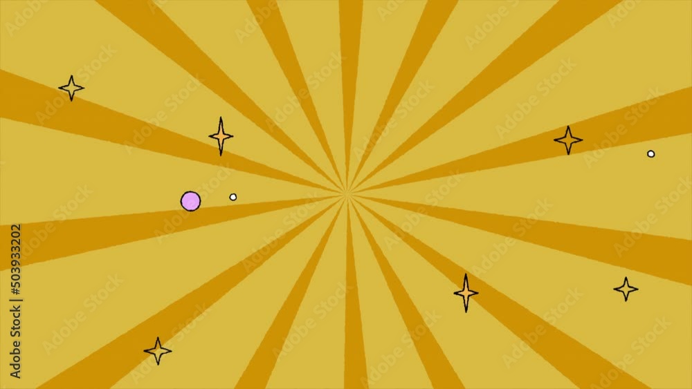 Rotating sunburst stripes yellow cartoon background. Funky Vintage ...