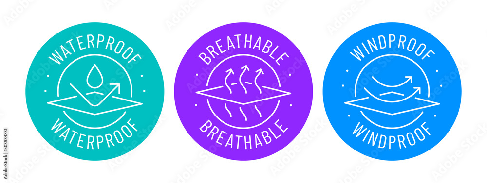 100% Waterproof Windproof Breathable vector logo badge icon set Stock ...