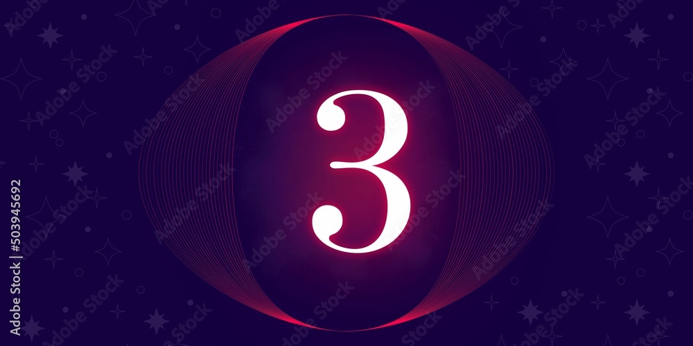 Number 3.Banner with the number three on a blue background and blue and ...
