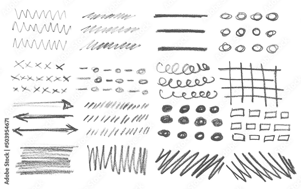 Set hand draw lines, dot, curve and circle grunge graphite pencil ...