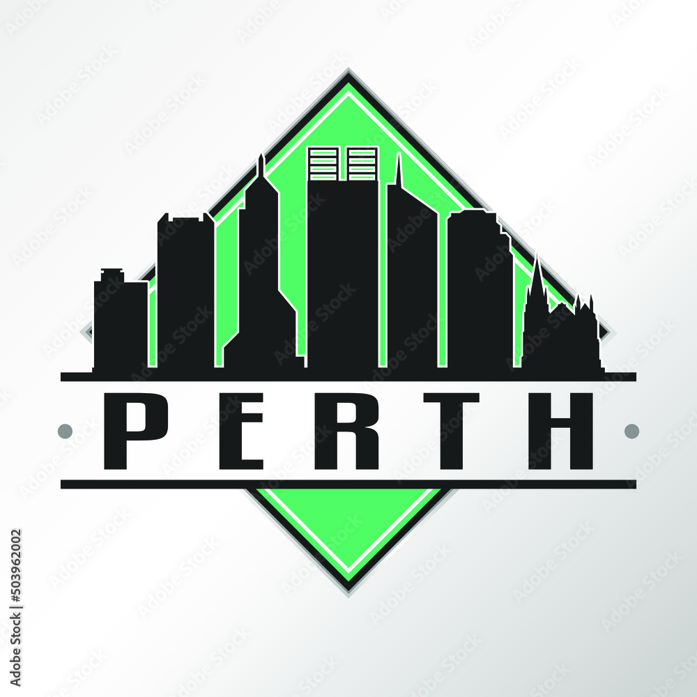 Perth WA, Australia Skyline Logo. Adventure Landscape Design Vector ...