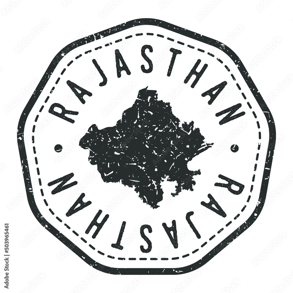 Rajasthan, India Map Stamp Retro Postmark. Silhouette Postal Passport ...