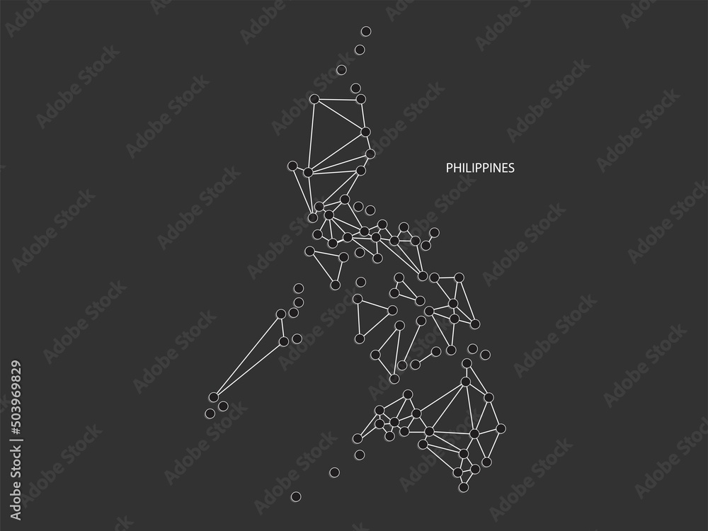 Philippines Map Point scales on black background. Wire frame polygonal ...