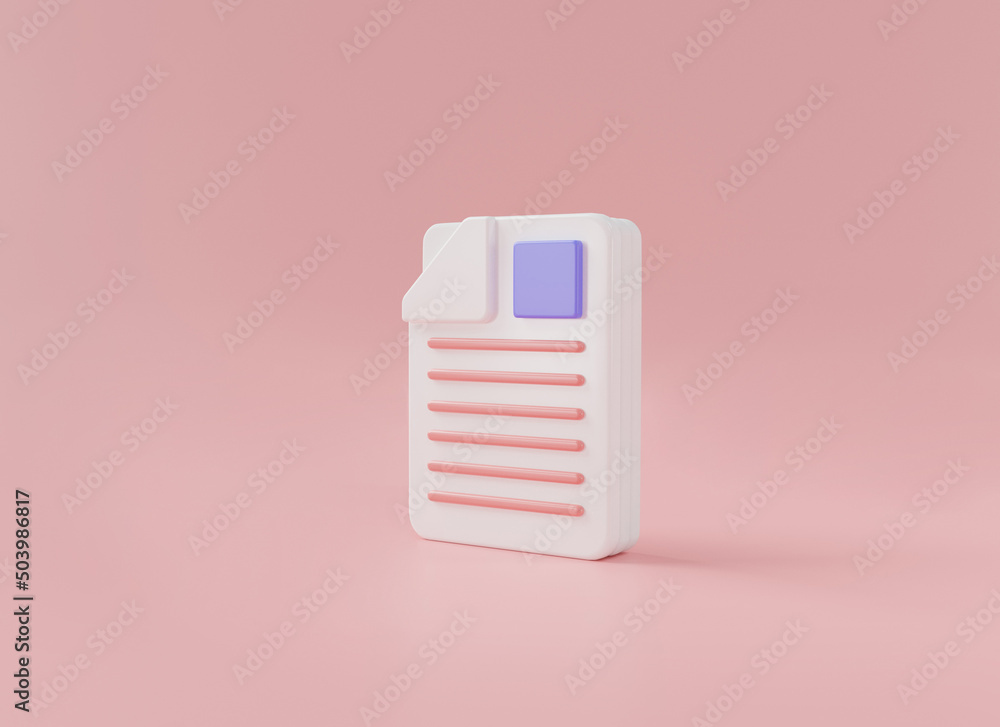 3d documents icon. Stack of paper sheets isolated on pastel pink ...