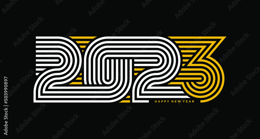2023 outline modern design with text Happy New Year, greeting card ...